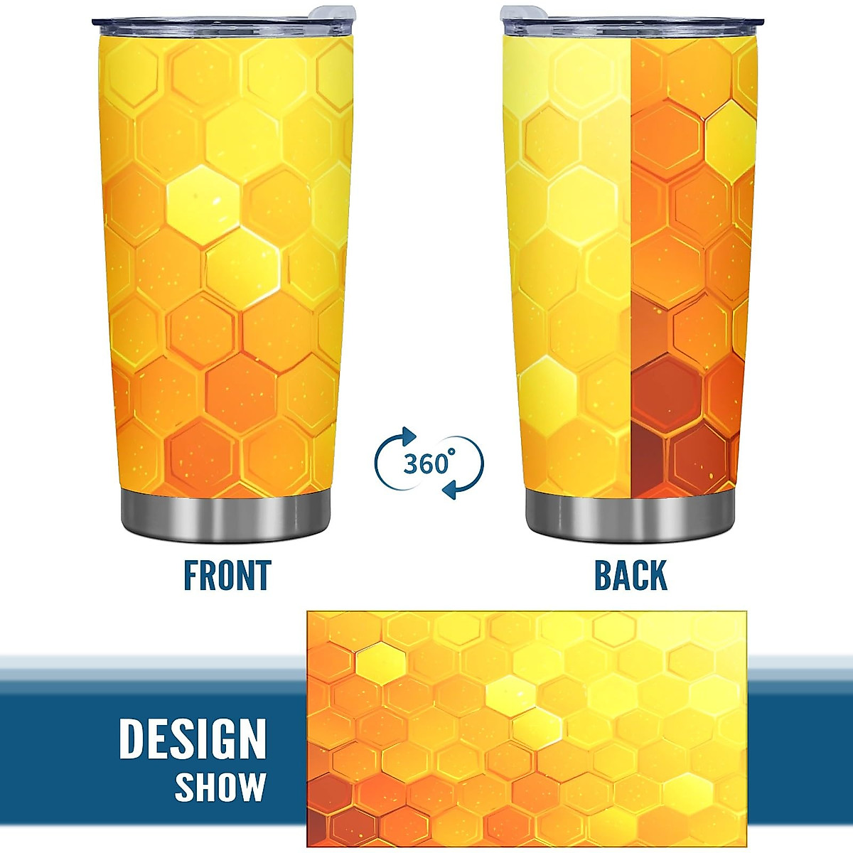 QWEUIOP 20oz Insulated Travel Coffee Mug Cartoon Honey Pattern Stainless Steel Tumbler with Lid Double Wall Vacuum Coffee Cup For Hot and Cold Drinks14157