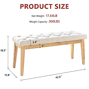 Upholstered Entryway Bench - End of Bed Bench with Padded Seat, Button Tufted Wood Frame (Beige-2)