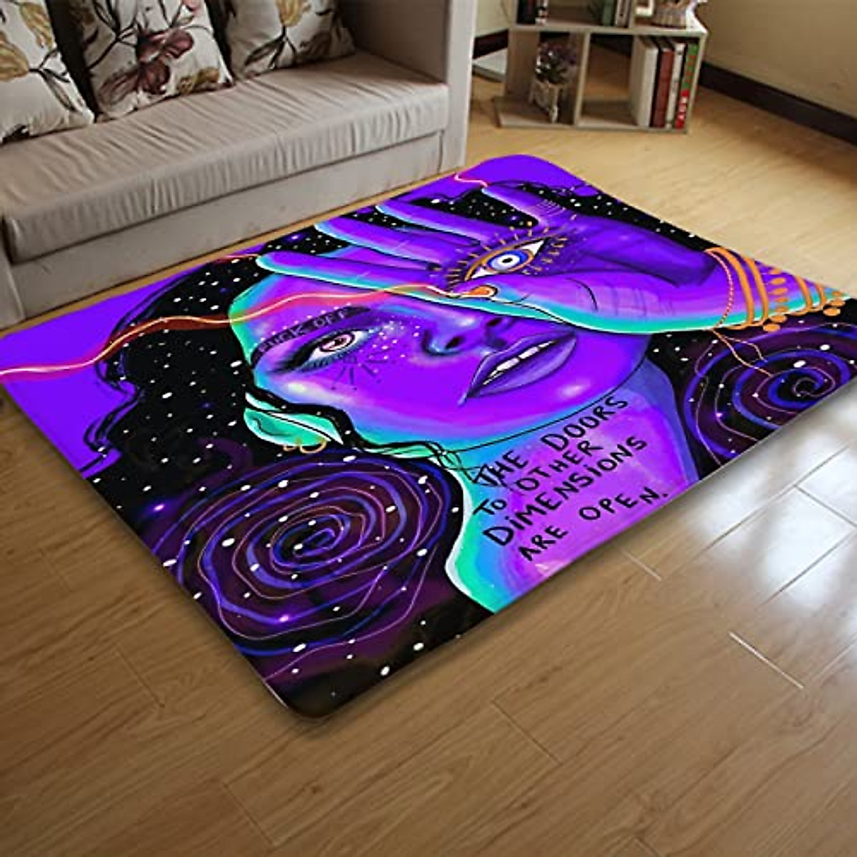 3x5 Ft Super Soft Indoor Modern Area Rug Rugs for Living Room Bedroom Purple Light Cool Girl Hippie Psychedelic 60x39 Inch Rug