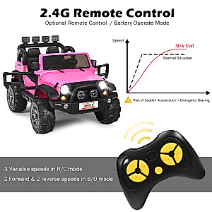 HONEY JOY 2 Seat Ride On Truck, 12V Off-Road Ride On Car with Remote Control, Slow Start, Spring Suspension, LED Lights, Music, 3 Speeds, Battery Powered Electric Vehicle for Two Kids(Pink)