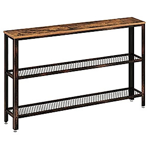 Rolanstar Console Table, Narrow Sofa Table with 2 Mesh Shelves, 47.2” Long Rustic Entryway Table with Retro Metal Frame, Entrance Table for Entryway, Hallway, Living Room, Bedroom