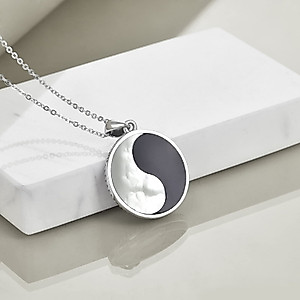 URONE S925 Sterling Silver Yin Yang Tai Chi Pendant Necklaces Tree of Life Necklace Tree of Life Jewelry for Men Women