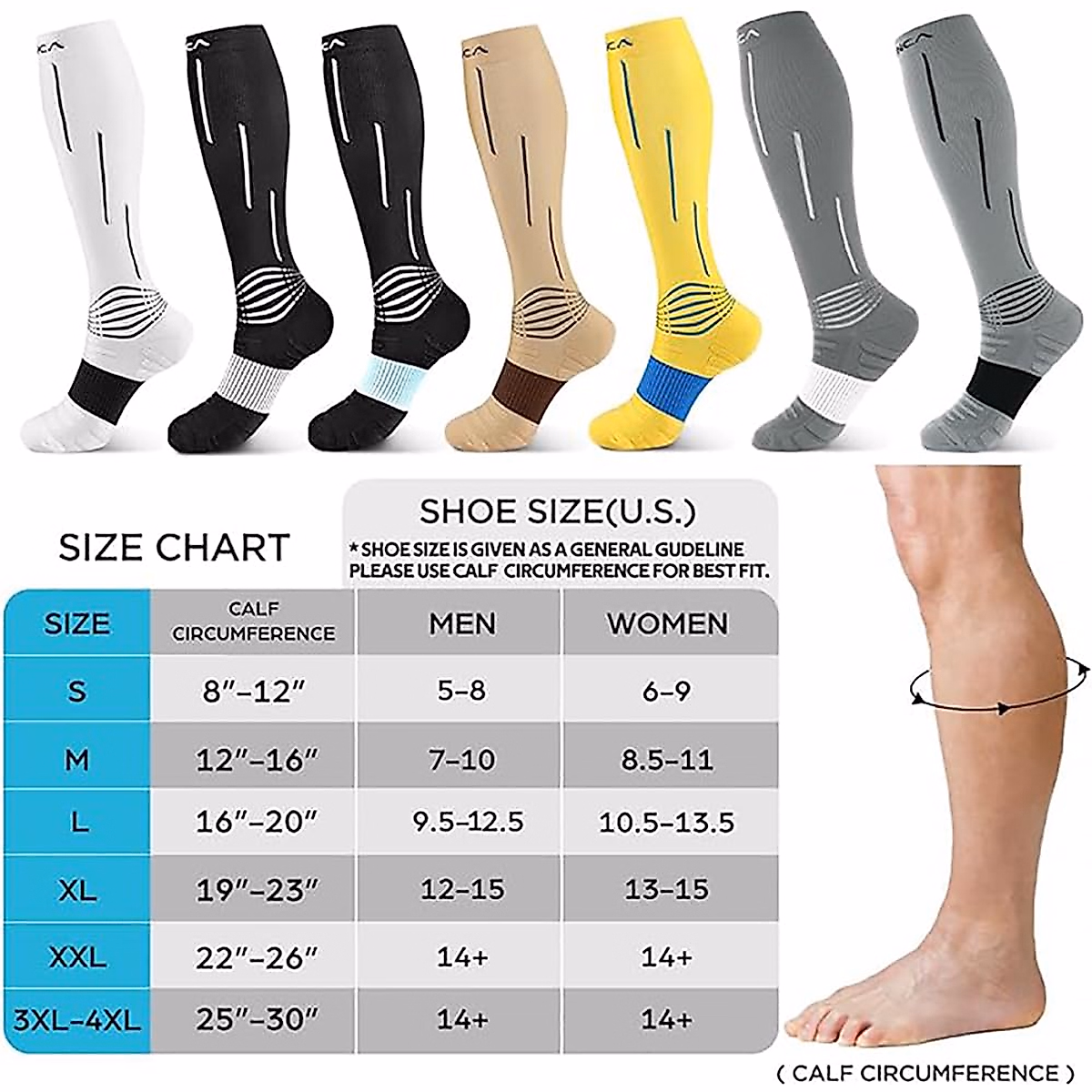 NEENCA Compression Socks, Medical Athletic Calf Socks for Injury Recovery & Pain Relief, Sports Protection—1 Pair, 20-30 mmhg