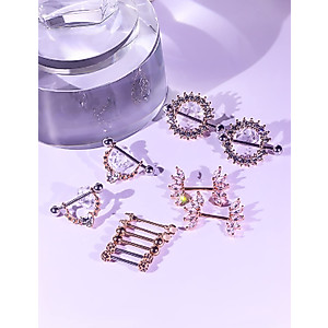Lcolyoli 14G Surgical Steel Nipple Rings Nipple Shield Barbell Ring Bar Nipple Body Piercing Jewelry for Women Clear Diamond CZ Set Rose Gold