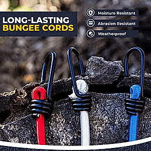 SGT KNOTS - Bungee Cord with Hooks | Marine Grade Shock Cord with 2 Hooks - Heavy Duty Elastic Cord - Bunjie Cords Strap - Bungees for Tie Downs, Camping, & Cars (24 in - Black, 4Pack)