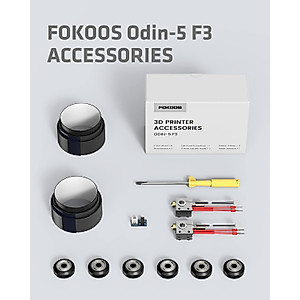 FOKOOS Odin-5 F3 3D Printer Accessories (V Slot Wheel * 6 Print Head Kit * 2 Ribbon Cables * 2 Break Detection * 1 Flat Head Screwdriver * 1 0.4mm Volcano Nozzle * 2)