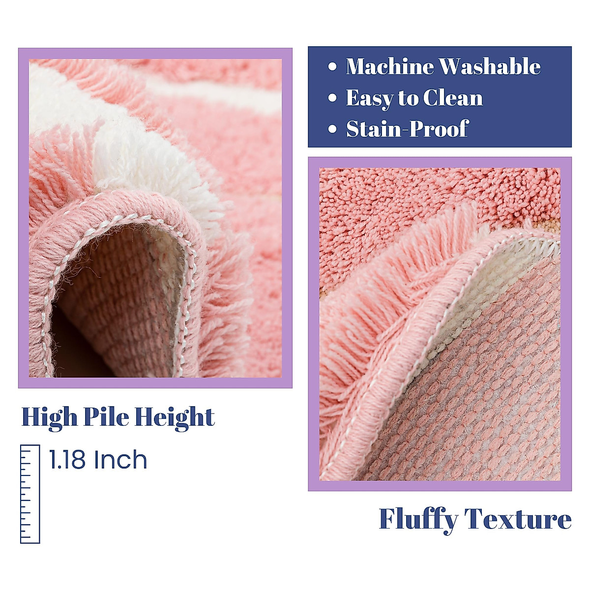 Beyond Deco Hand Tufted Monstera Pink leaf Rug 47x31 inches, non slip soft palm tree plant Area Rug, Anime non slip machine washable bath mats for shower