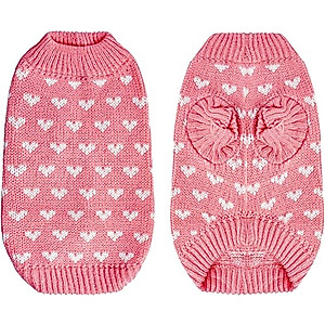 1 Piece of Pink Dog Knitted Sweater Dog Heart Sweater Warm Pet Dog Clothes Winter Doggie Outfits for Small Puppy Cat Pets (Medium)
