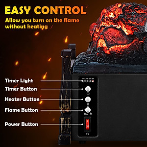 LIFEPLUS Electric Fireplace Log Set Heater 21 Inch with Remote Control 8H Timer Realistic Flame Ember Bed Adjustable Brightness Antique Bronze, Overheat Protection, Fake Fire for Christmas Home Decor