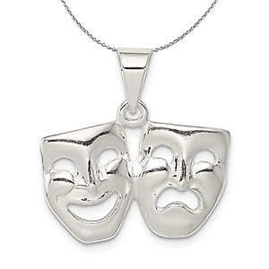 The Black Bow Sterling Silver Polished Comedy and Tragedy Mask Necklace - 20 Inch