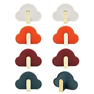 8Pcs Cloud Adhesive Hooks, Cute Wall Hangers Without Nails, Colorful Sticky Hooks, Decorative Hooks for Girls Bedroom, Hanging Coat Key Bag Hat Bathroom Robe Towel (4 Colors)