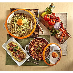 IMUSA USA 2 Piece Orange Ceramic Interior Caldero Set with Orange Silicone Rim and Glass Lid