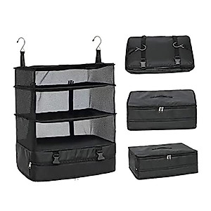 KUYYFDS Portable Travel Storage Bag, Hook Hanging Organizer Wardrobe Clothes Storage Rack Holder Travel Suitcase Shelves-Black Toiletry Bags