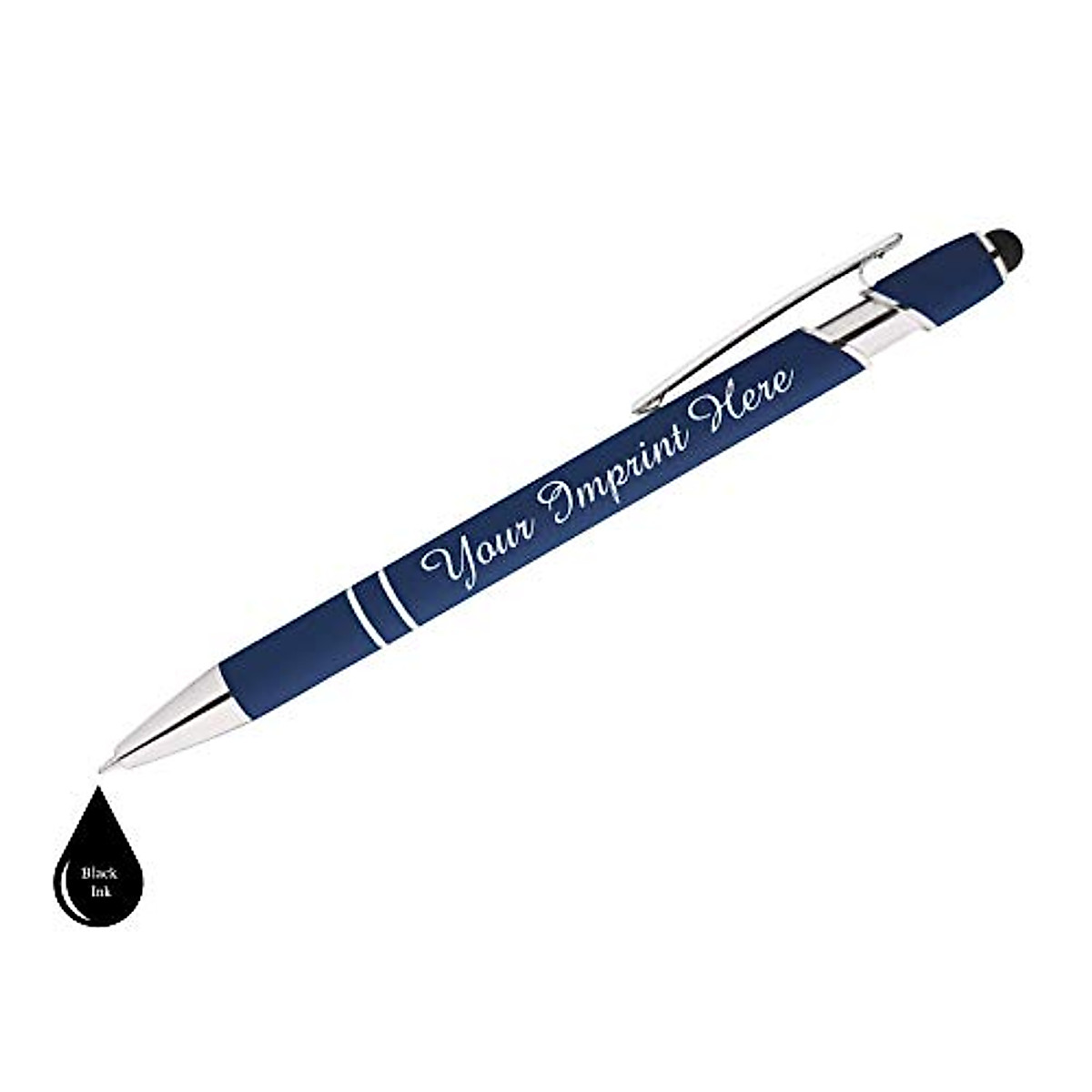 Express Pencils™ - Personalized Pens Gift Set - 2 Pack of Soft Touch Metal Pens w/gift box - Luxury Ballpoint Pen Custom Engraved with Name, Logo or Message | Perfect for Him or Her (Black - Dk Blue)