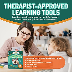 Action Verbs Flash Cards - 50-Piece Educational Flash Cards for Speech Therapy and Home Schooling - Thick and Durable Vocabulary Builder Flash Cards for Kids and Adults