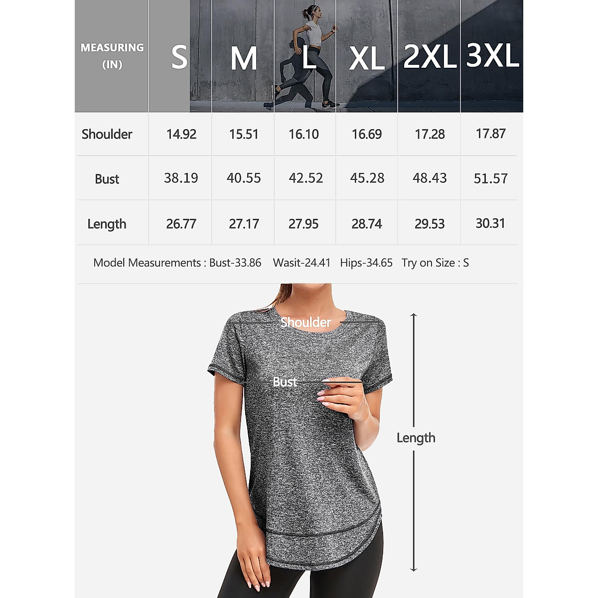 Abrooical Short Sleeve Yoga Tops for Women Workout Curved Hem Side Split Casual Sports Outfit Tees Dark Grey XX-Large