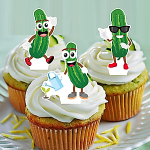 48Pcs Pickle Theme Cupcake Toppers Green Pickles Cucumber Birthday Party Decorations Funny Pickle Cake Topper Decorations for Cute Cucumber Pickle Theme Baby Shower Kind of A Big Dill Party Supplies