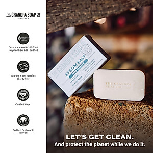 The Grandpa Soap Company Epsom Salt Bar Soap - Deep Cleansing Soap, Made with Epsom Salt and Baking Soda, Removes Dirt Grease and Grime, Vegan, For Face and Body, 4.25 Oz, 3 Pack
