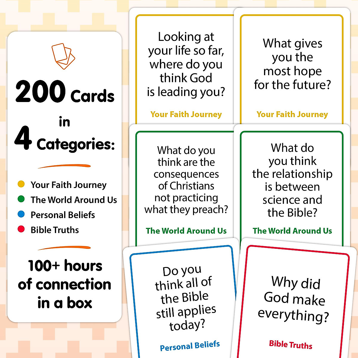 200 Christian Question Cards for Inspirational Conversations - Explore Your Faith and Have Fun on Family Game Night, Bible Study or Youth Groups - Perfect Couples Religious Gifts for Women or Men