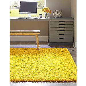 Rugs.com - Über Cozy Solid Shag Collection Rug – 8' x 10' Tuscan Sun Yellow Shag Rug Perfect for Living Rooms, Large Dining Rooms, Open Floorplans