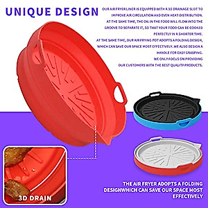 Karjraxrn 2-pack Air Fryer Silicone Liners 8.5 in Folding Air Fryer Silicone Pot, Food Safe Air Fryer Silicone Basket More Space Saving Reusable Air Fryers Oven Accessories (Blue+Black)