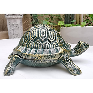 BSTWISH Cast Iron Turtle Key Hider - Spare Key Holder - Garden Decoration Turtle, Jewelry Trinkets Box for Key, Ear Studs, Ring, Paper Clip (Antique Green)
