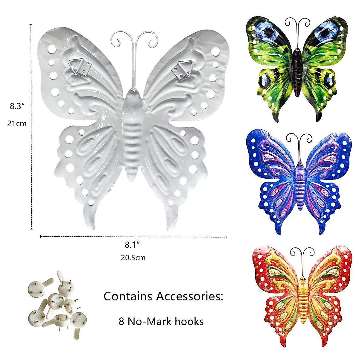 Metal Butterfly Wall Decor 3D Butterfly Wall Art Hanging Sculpture for Indoor Outdoor Office Home Living Room Bedroom Bathroom Garden Porch Patio Fence 8.1" L x 8.3" H(3 Butterflies)