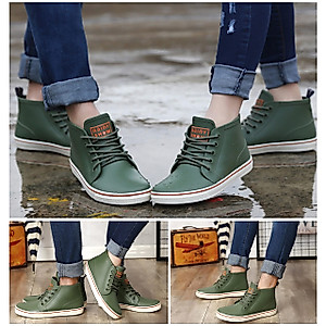 Qiucdzi Rain Boots for Women, Waterproof Rubber Garden Boots Anti-Slip Ankle Rain Boots Lace Up Deck boots for Muck Mud Working Outdoor