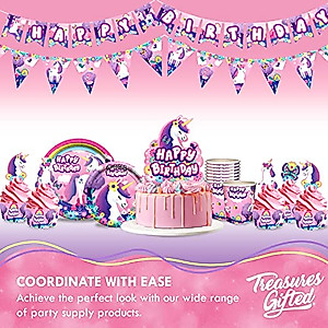 Treasures Gifted Rainbow Unicorn Birthday Party Supplies - Serves 24 Guests - Dinnerware Starter Set - Unicorn Party Supplies Including Unicorn Napkins & Unicorn Plates for Birthday Parties
