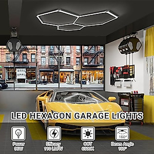 HYPERLITE Gen 1 Hexagon Garage Lights, 3 Grid Systems Honeycomb Lights Ceiling, Hexagon Ceiling Light 6500K Cool White for Shop Garage Gym Basement Car Care Wash Room Auto Detailing