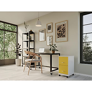 Space Solutions 18" 2 Drawer Mobile Metal Vertical File Cabinet White/Goldfinch