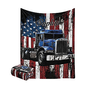 XOZOTY Trucker American Flag Personalized Blanket Nursery Swaddling Blankets for Gilrs Boys Kids Newborns Baby Shower Pet Gift 30 x 40 Inch