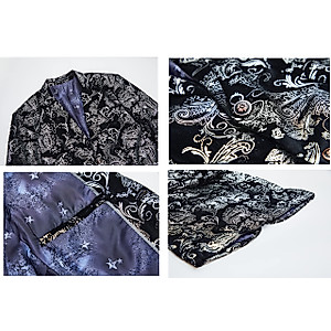 MAGE MALE Men's Dress Party Floral Suit Jacket Notched Lapel Slim Fit Two Button Stylish Blazer Black with Silver