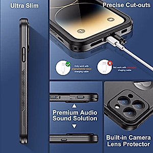 SPIDERCASE for iPhone 14 Pro Case, Waterproof Built-in 【9H Tempered Glass】 Screen & Camera Lens Protector 【12FT Military Shockproof】 IP68 Water Resistance 【Full-Body Heavy Duty】 Rugged Case, Black