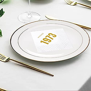 SharkBliss Vintage 1973 50th Birthday Cocktail Napkins, 100 Pack Gold Vintage 1973 50th Birthday Paper Cocktail Beverage Napkins in Bulk for His Her Fifty 50th Birthday | 2-Ply, 5x5" (Vintage 1973)
