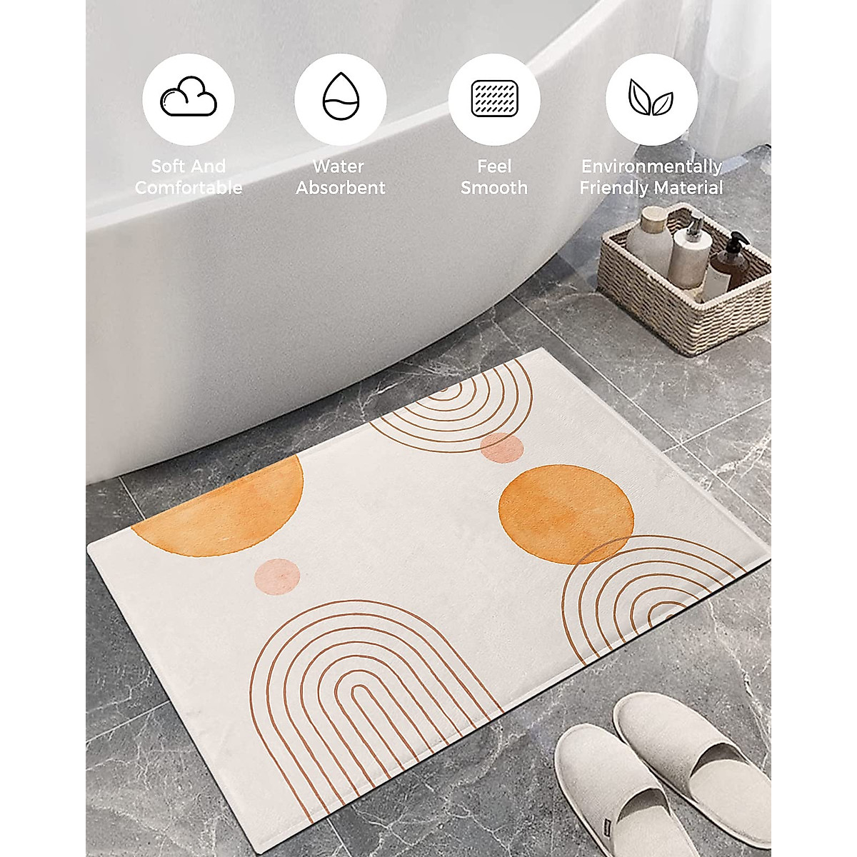 Indoor Doormat Boho Sun Mid Century Abstract Geometric,Shaggy Floor Mat with Non-Skid Backing Modern Minimalist Art,Machine Washable Plush Area Rug Carpets for Kitchen Nursery Bedroom 20x3in