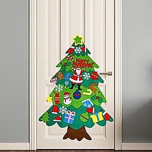Brishow Felt Christmas Tree DIY Wall Hanging Felt Tree Christmas Felt Detachable Ornament 23pcs Xmas Gift for Kids
