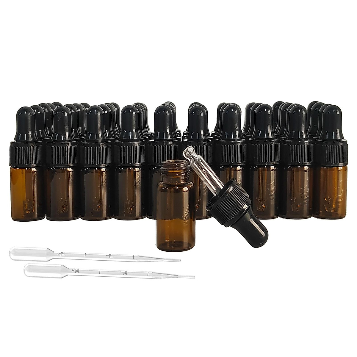 AGENIZ 50PCS Amber Mini Dropper Bottle 3ML Essential Oil Dropper Sample Bottle Glass Bottle with Dropper, Suitable for Essential Oil, Cosmetics, Travel Perfume