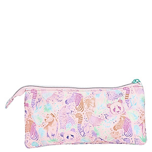 Depesche TOPModel Wild 12792 Fan Pencil Case in Pink with Model Motif and Colourful Animal Pattern, Pencil Case with 3 Zip Compartments