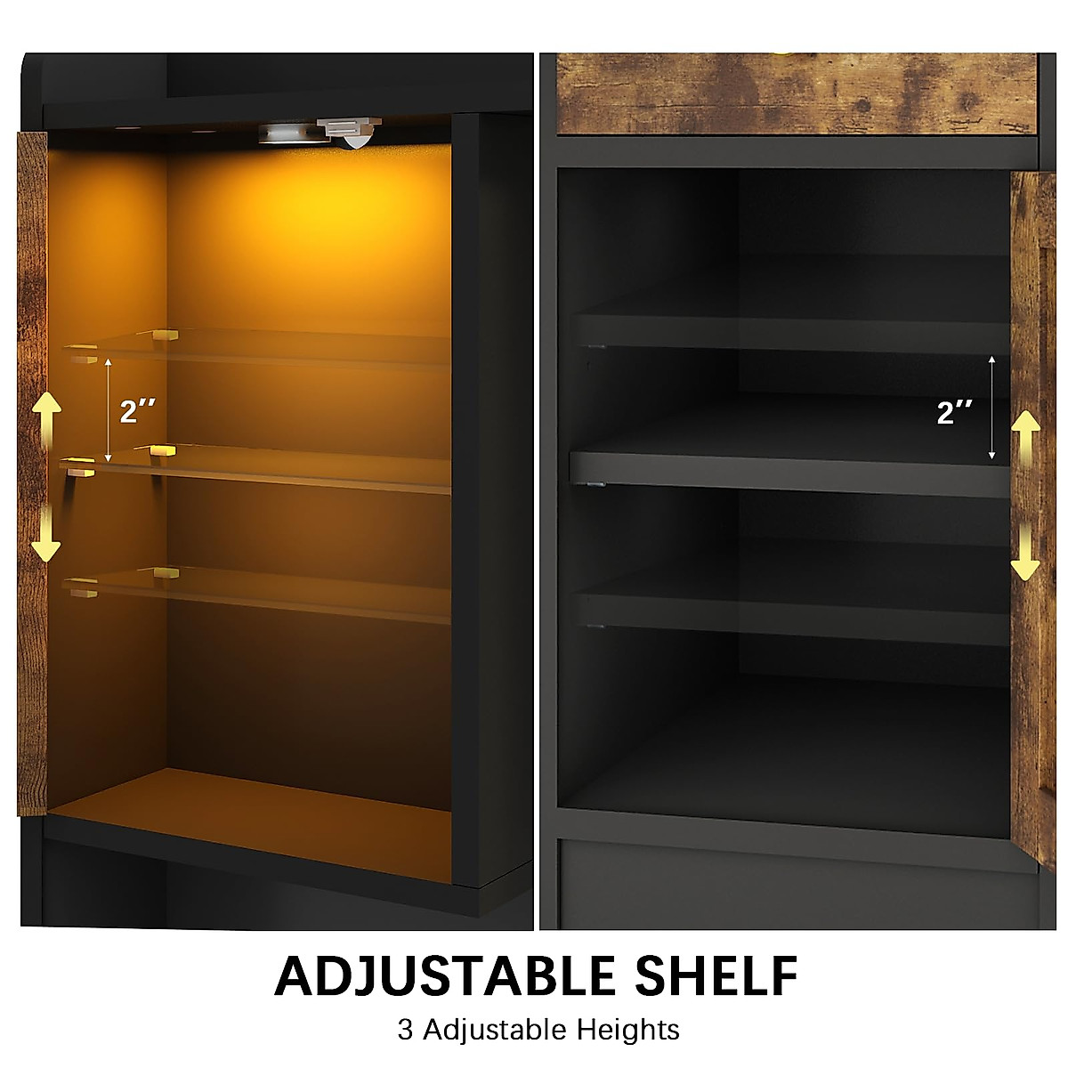 Dnxao Large Make up Vanity Desk with Mirror and Lights,3 Lights Mode and Brightness Adjusted by Touch Button, Built-in Power Strip and 6 Drawers,4 cabinets,2 cabinets with RGB Lights, Rustic Brown