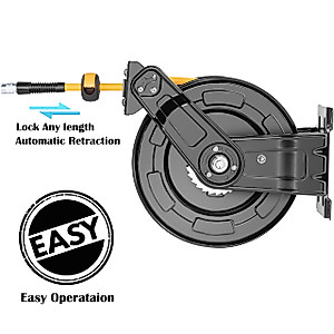 AIRZILLA Premium Steel Retractable Air Hose Reel With Dual Arm, 3/8"x65Ft Hybrid Polymer Hose, Heavy Duty Air Hose Reel included Auto Rewind Reel | Quick Air Coupler | Durable Double side Frame