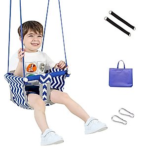 Toddler Baby Swing Seat with Heavy Duty Rope Play Secure Kids Swing Set, Secure Soft Canvas with Seat Belt for 6Months-14Years Old