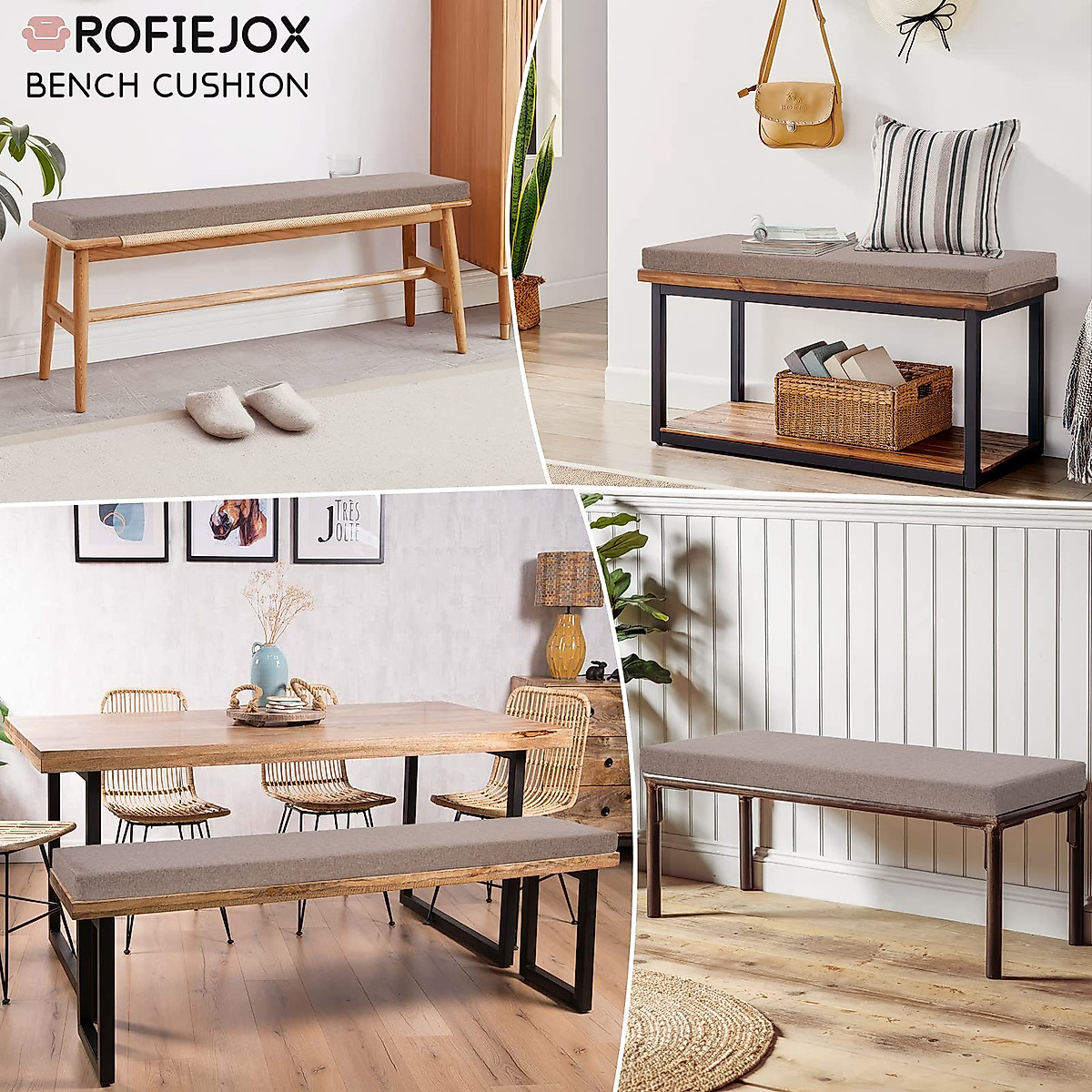 ROFIEJOX Bench Cushion - Durability,Waterproof Fabric for Outdoor Indoor Seat Furniture, 50A High-Density Resilience Sponge,Brown,36x14x3