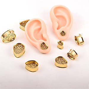 Casvort 2 PCS Stainless Steel Gold Double Flared 9/16'' Teardrop Ear Plugs Tunnels Gauges Stretcher Piercings Body Jewelry