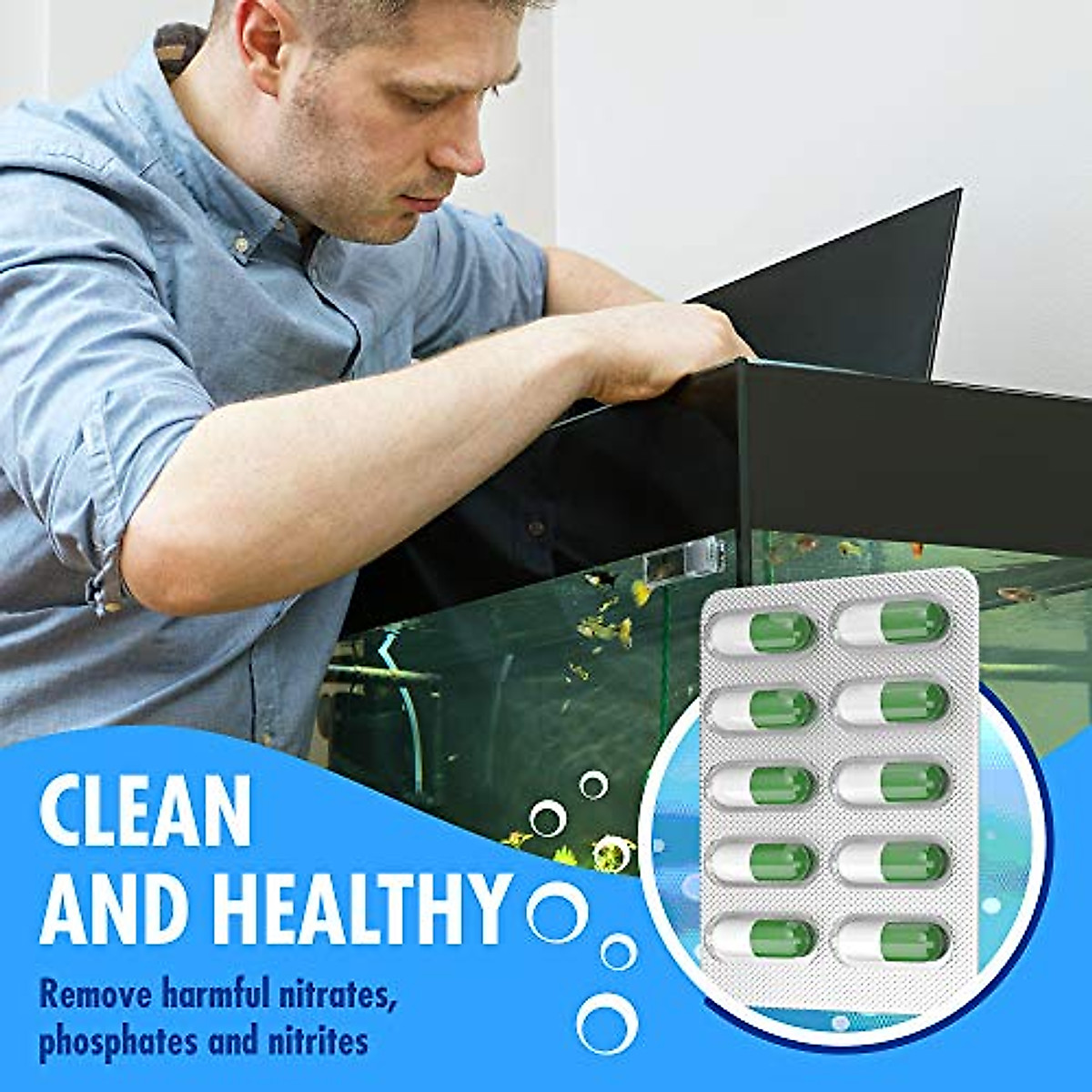 Bio Starter Aquarium Booster Fish Tank Water Cleaner Digester of Excess nutrients Makes Water Healthy Reduces The Amount of Nitrite and Ammonia Reduces The Need for Aquarium Cleaning, 10 caps.,1/4 oz