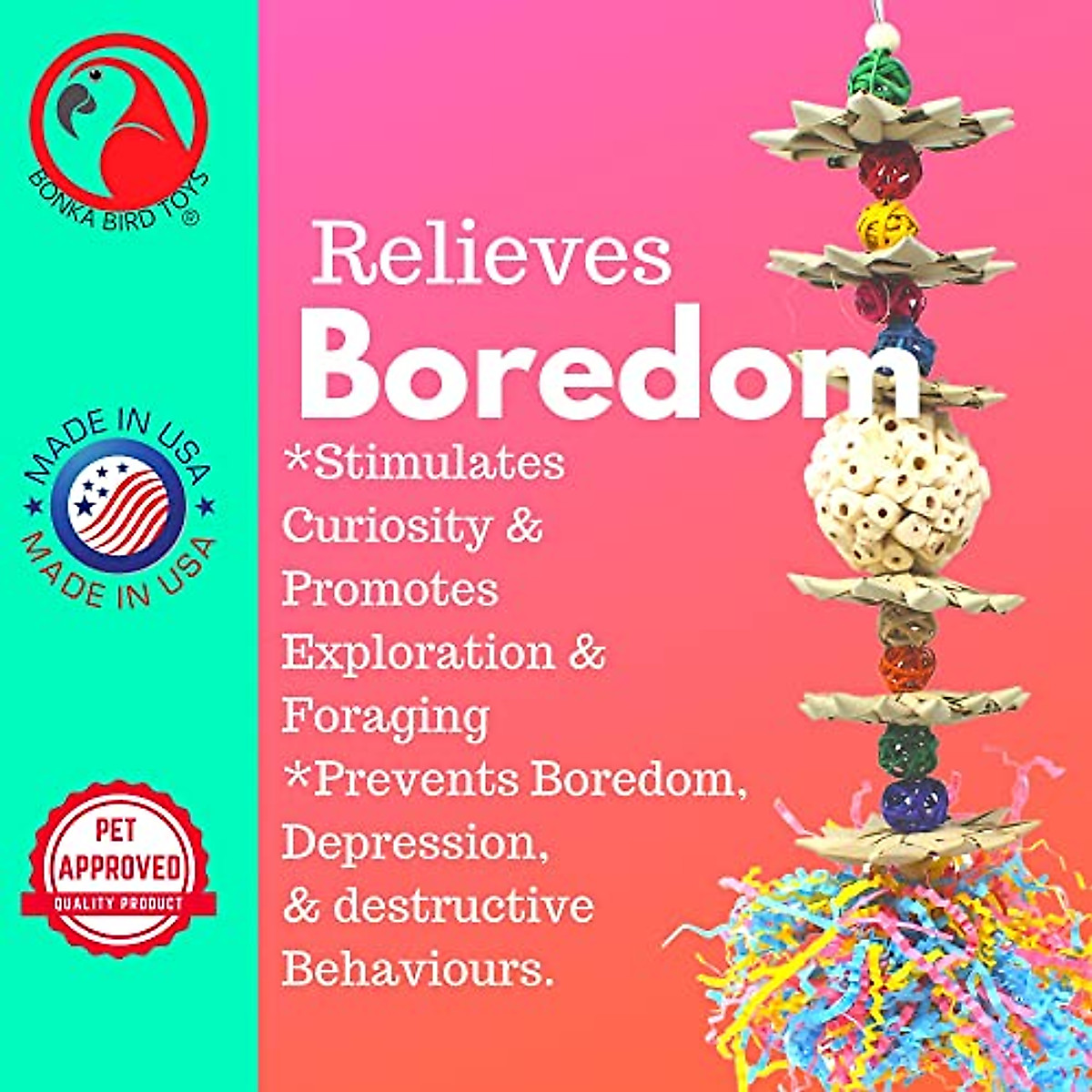 Bonka Bird Toys 3612 Sola Tower Vine Palm Sola Shred Paper Natural Hanging Beak Feet Parrot Cockatoo Accessories Parrotlet African Grey…