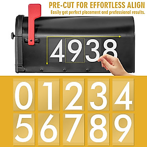 2 inch Reflective Mailbox Numbers for Outside Sticker, Modern Mailbox Number (0-9, 4 Sets) Premium Decal Die Cut and Pre-Spaced - for House, Trash Cans - Self Adhesive Numbers