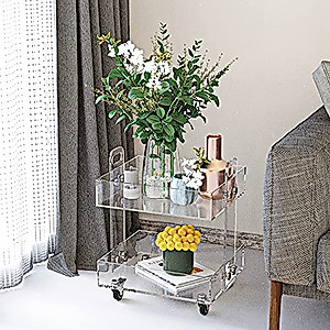 (Flat Packed) ONELUX Original Acrylic Side Table,Clear Table with Wheels,Rolling Storage cart,Acrylic Bedside Tables/Night Stand - 41×34×48H cm