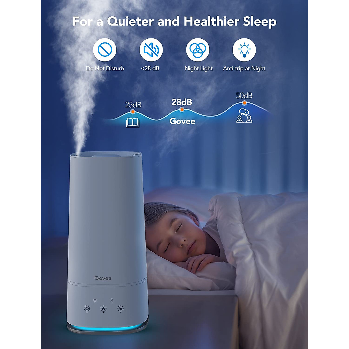 Govee 4L Smart Humidifiers for Bedroom with Hygrometer Thermometer, WiFi Voice & Remote Control, Top Fill Cool Mist Humidifiers for Baby and Plants, Essential Oils Diffuser, Lasts up to 36 Hours