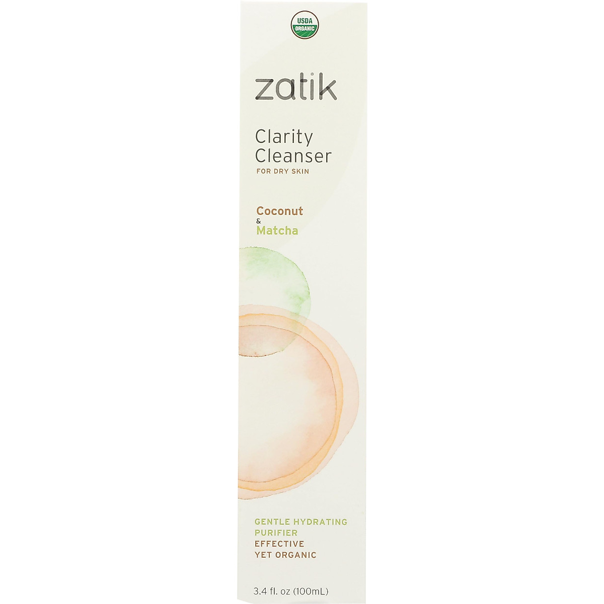 Zatik Naturals - Clarity Cleanser with Coconut Milk and Matcha, USDA Organic, for Dry Skin, Vegan Non-GMO, Gluten Free, Soy Free, Alcohol Free, pH Balanced, Biodegradable, 3.4 fl oz,100ml